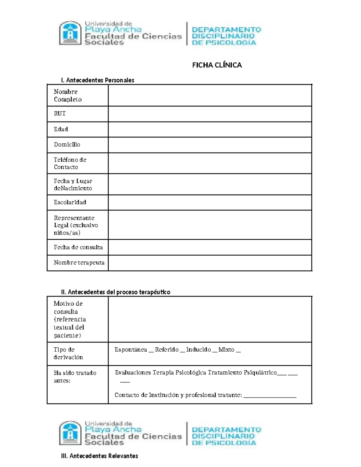 ficha clínica adulto. propuesta de formato. Con membrete. - FICHA ...