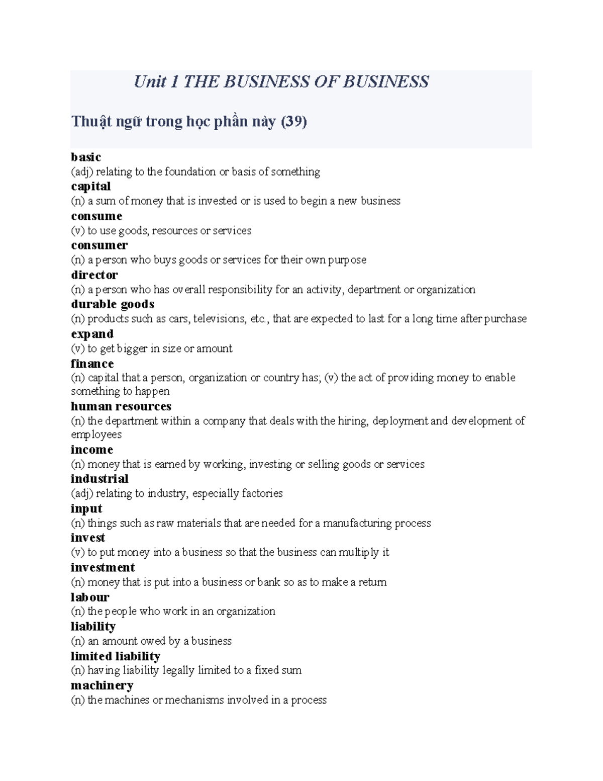 Unit 1 THE Business OF Business - Unit 1 THE BUSINESS OF BUSINESS Thuật ...