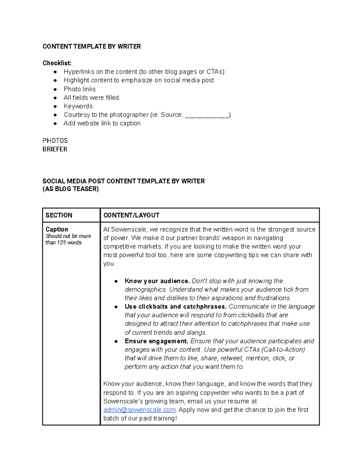 SS Content Template September Copywriting - CONTENT TEMPLATE BY WRITER ...