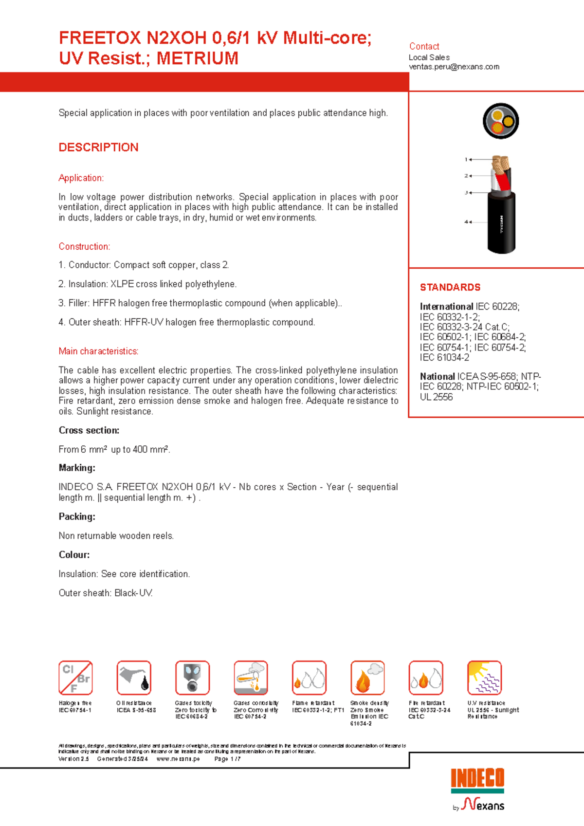 Nexans Freetox-N2XOH-0.6-1k V Multipolar - UV Resist.; METRIUM Contact ...