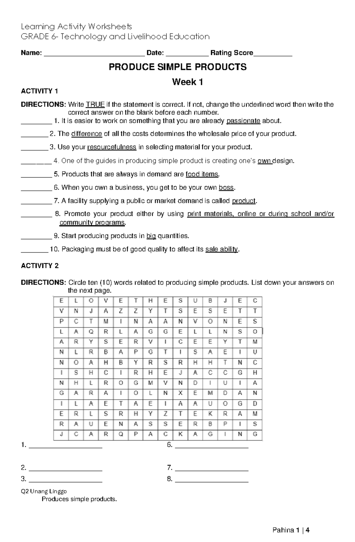 TLE-6 Q2 W1 - GRADE 6 - Technology and Livelihood Education Q 2 Unang ...