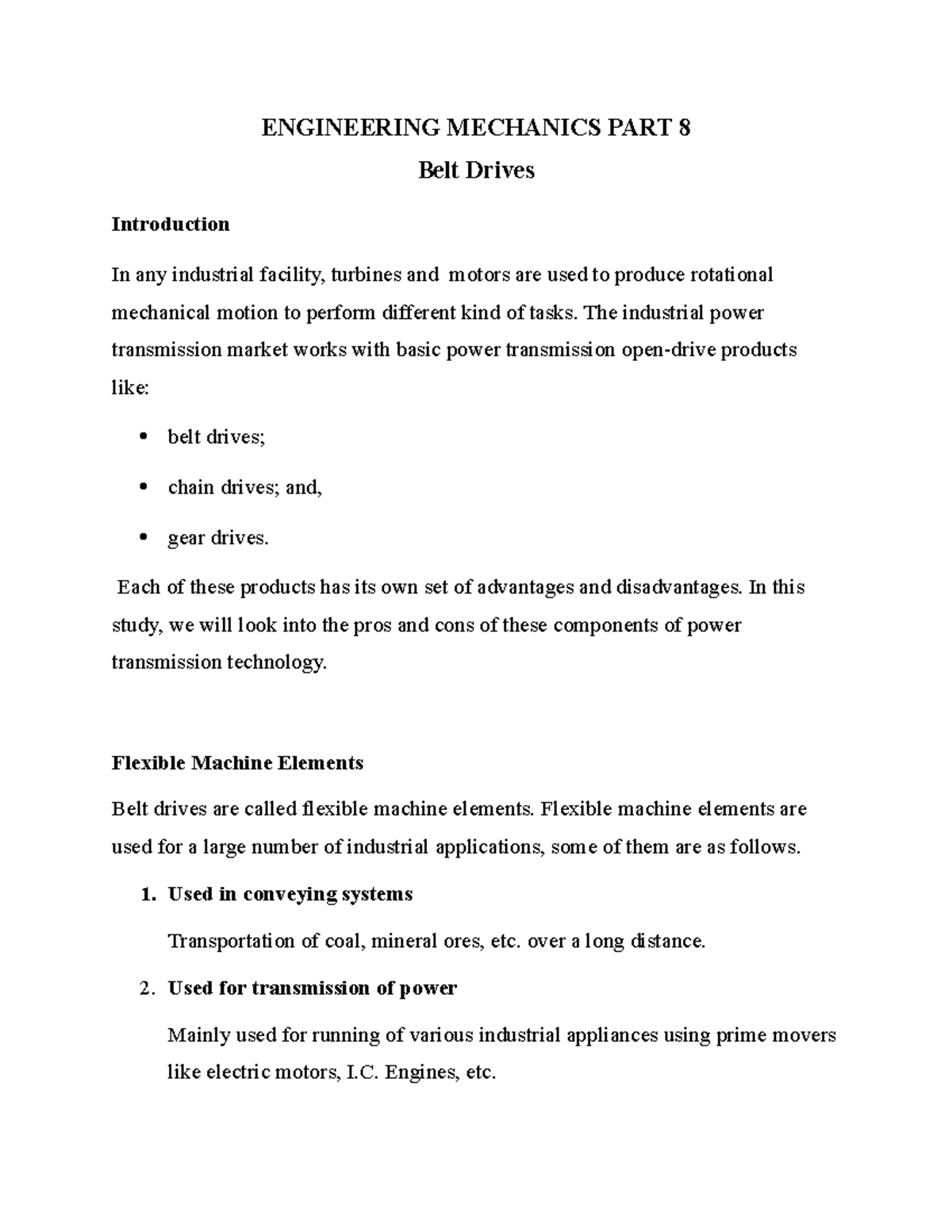 Engineering Mechanics PART 8 - ENGINEERING MECHANICS PART 8 Belt Drives ...