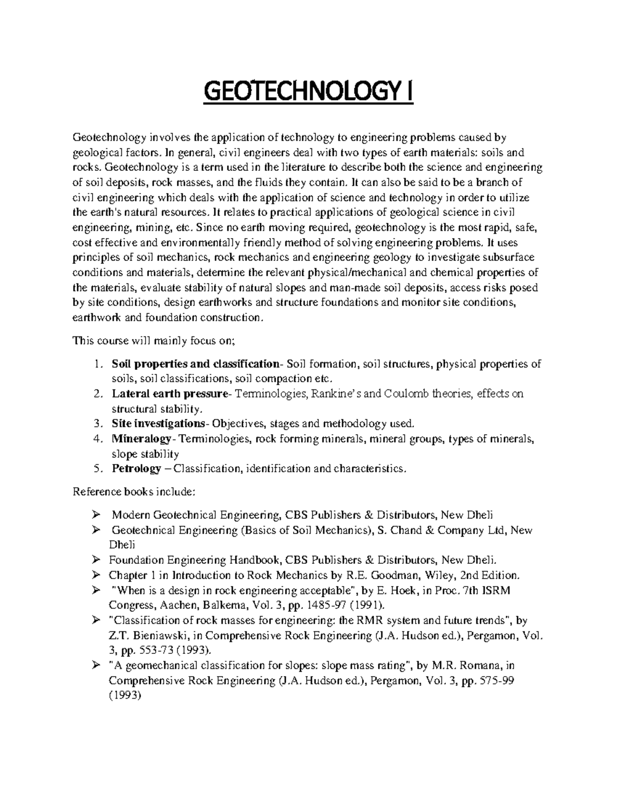 Geotechnology I - GBC module 1 - GEOTECHNOLOGY I Geotechnology involves the application of - Studocu