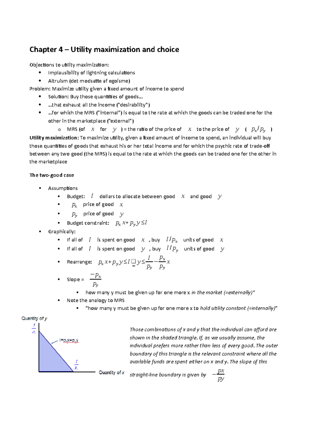 Chapter 4 - Utility maximization and choice - Chapter 4 – Utility ...