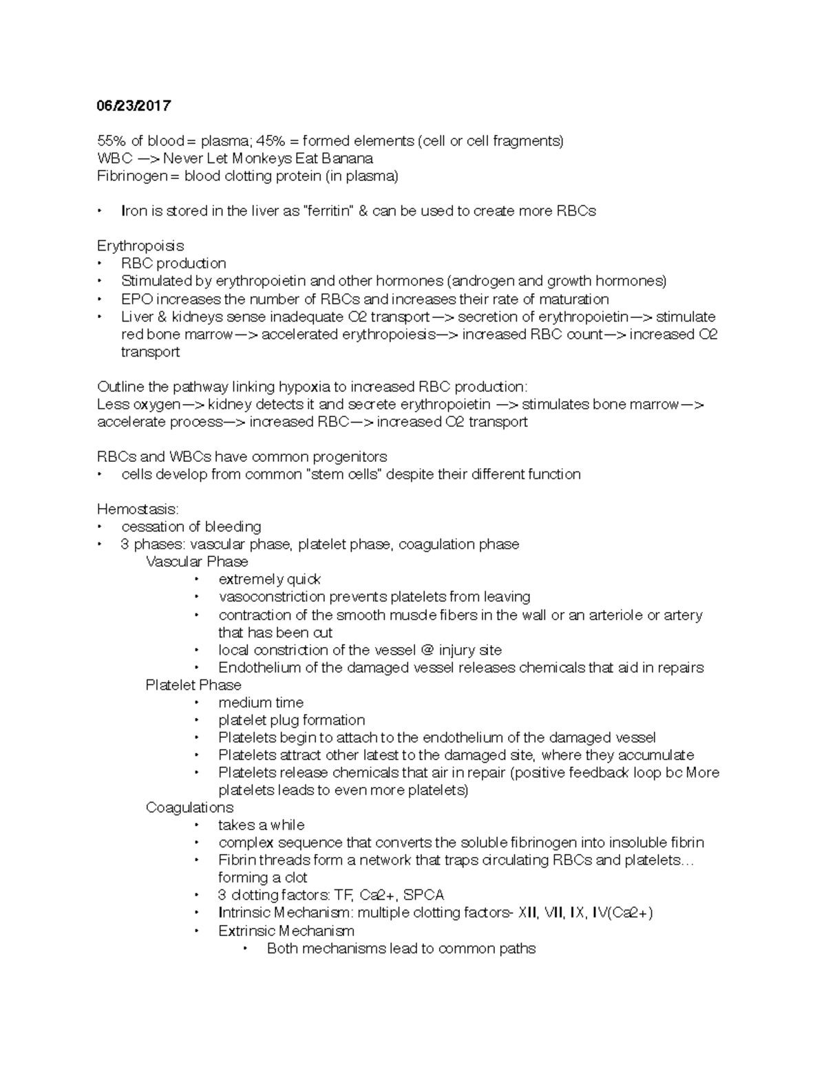 Blood - Notes from Dr. Massey's lecture - of blood formed elements ...
