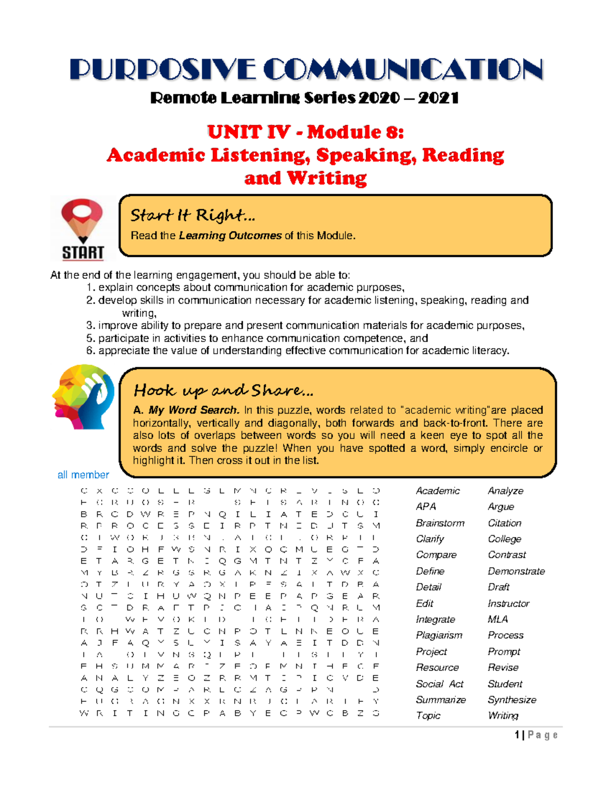 Module 8-Purposive Communication- Hatian - PURPOSIVE COMMUNICATION Remote Learning Series 20 20 ...