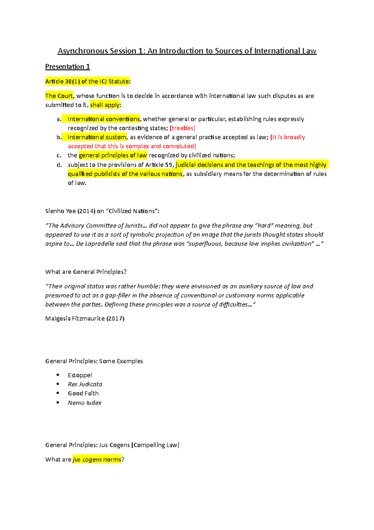 Asynchronous Session 1 - Sources of International Law - Asynchronous Session 1: An Introduction ...