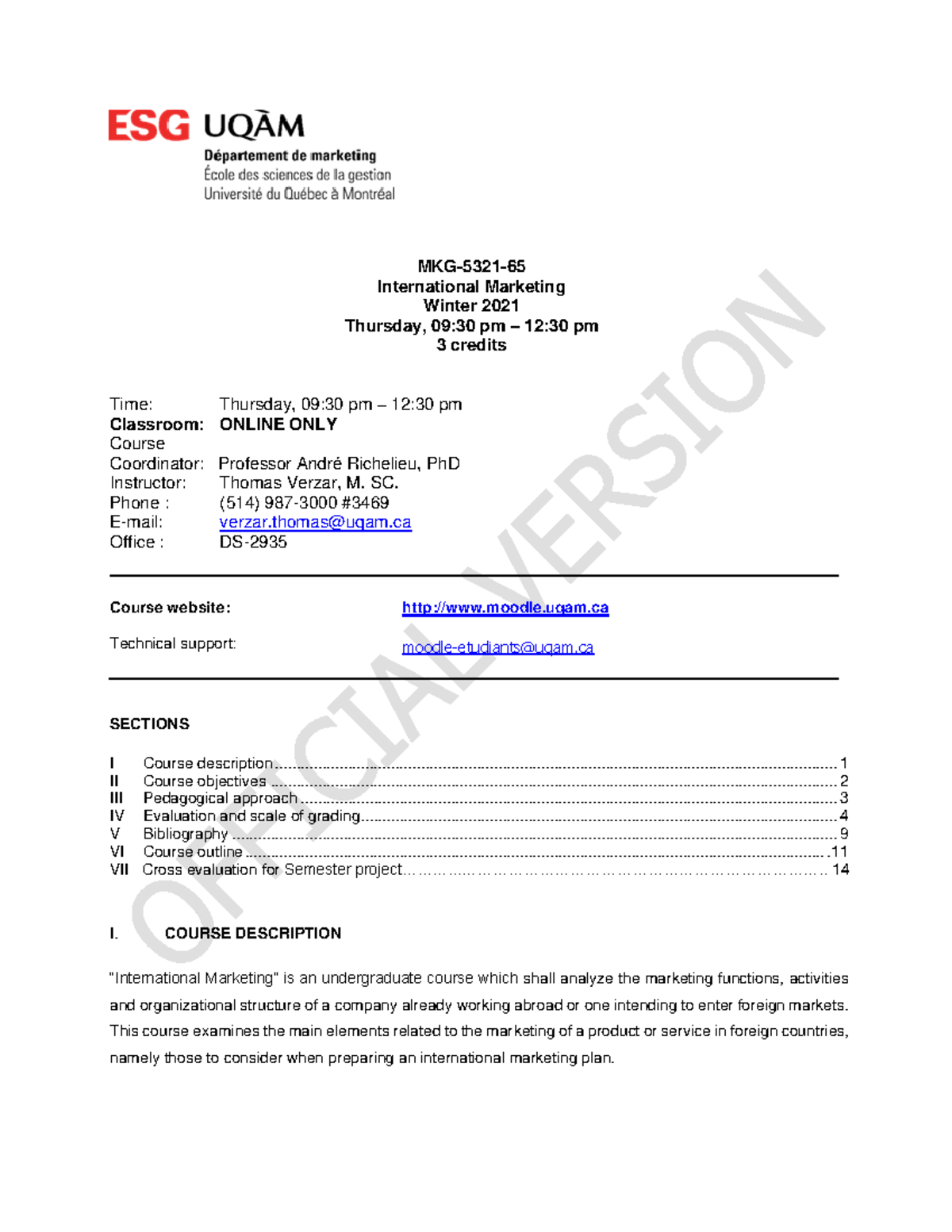 MKG5321 065 Course outline W2021 - MKG- 5321 - International Marketing ...