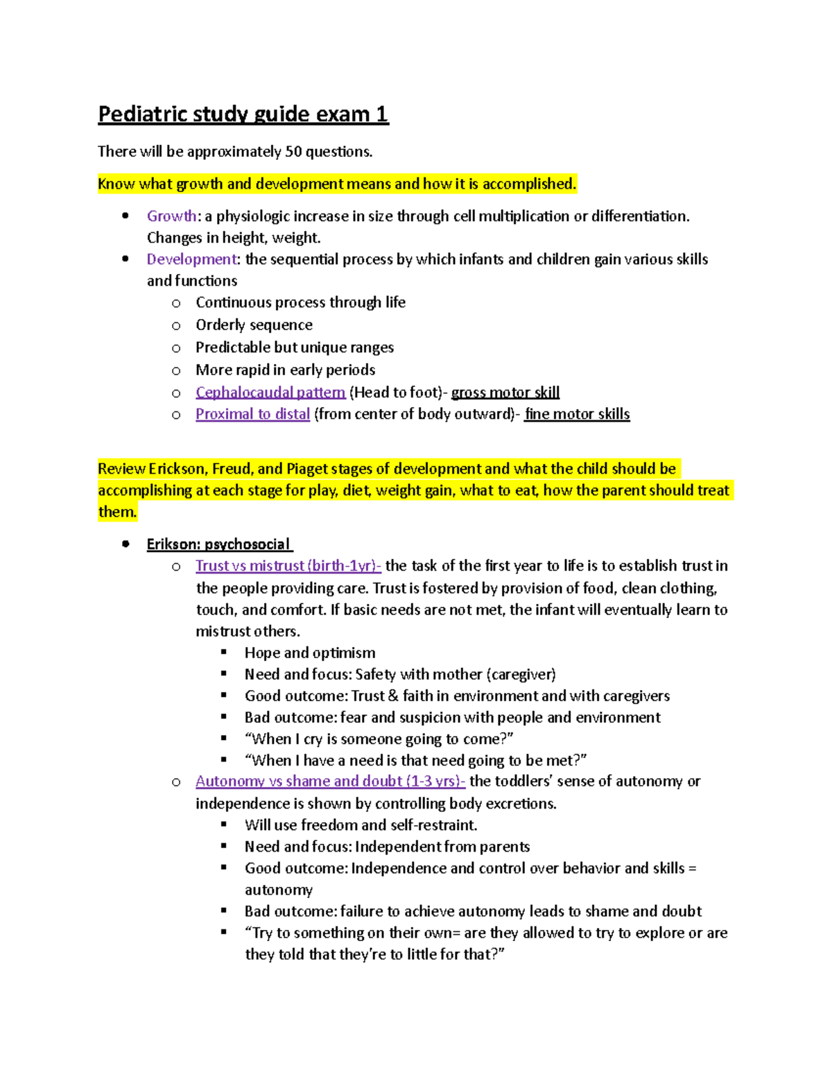 Pediatric study guide exam 1 summer 2023 - Pediatric study guide exam 1 ...