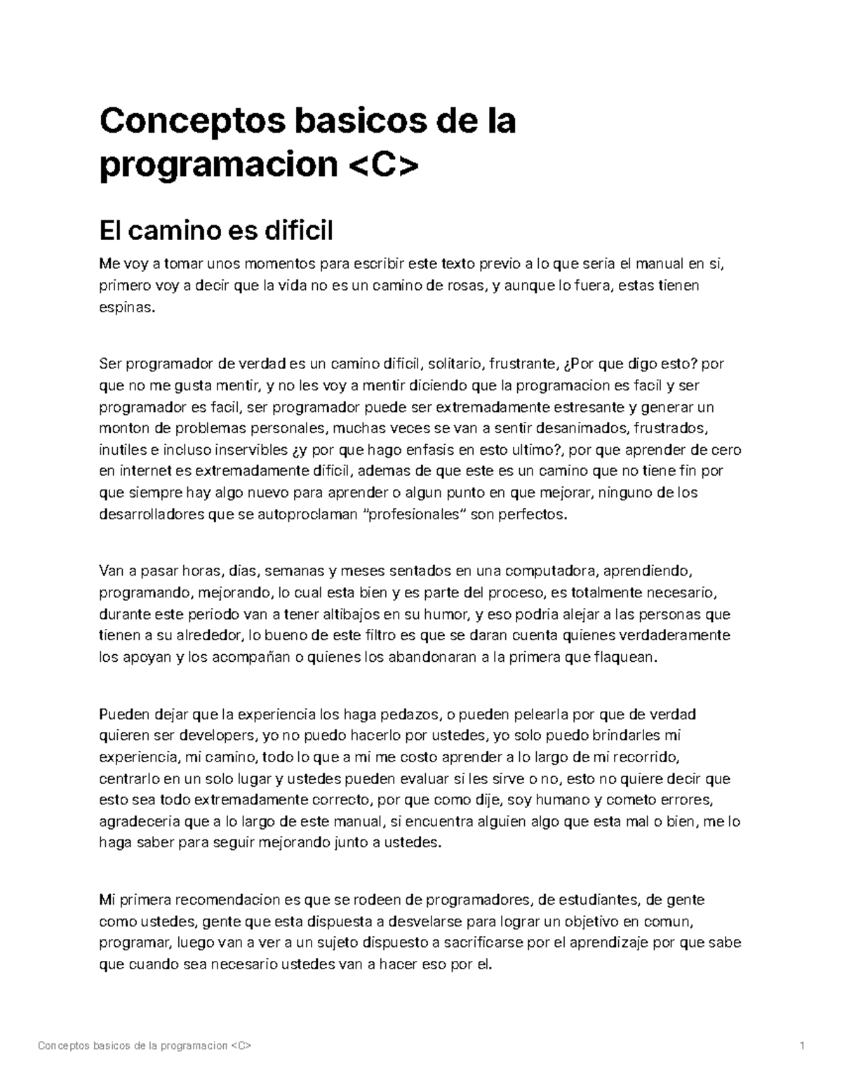Conceptos basicos de la programacion C - Conceptos basicos de la programacion El camino es - Studocu