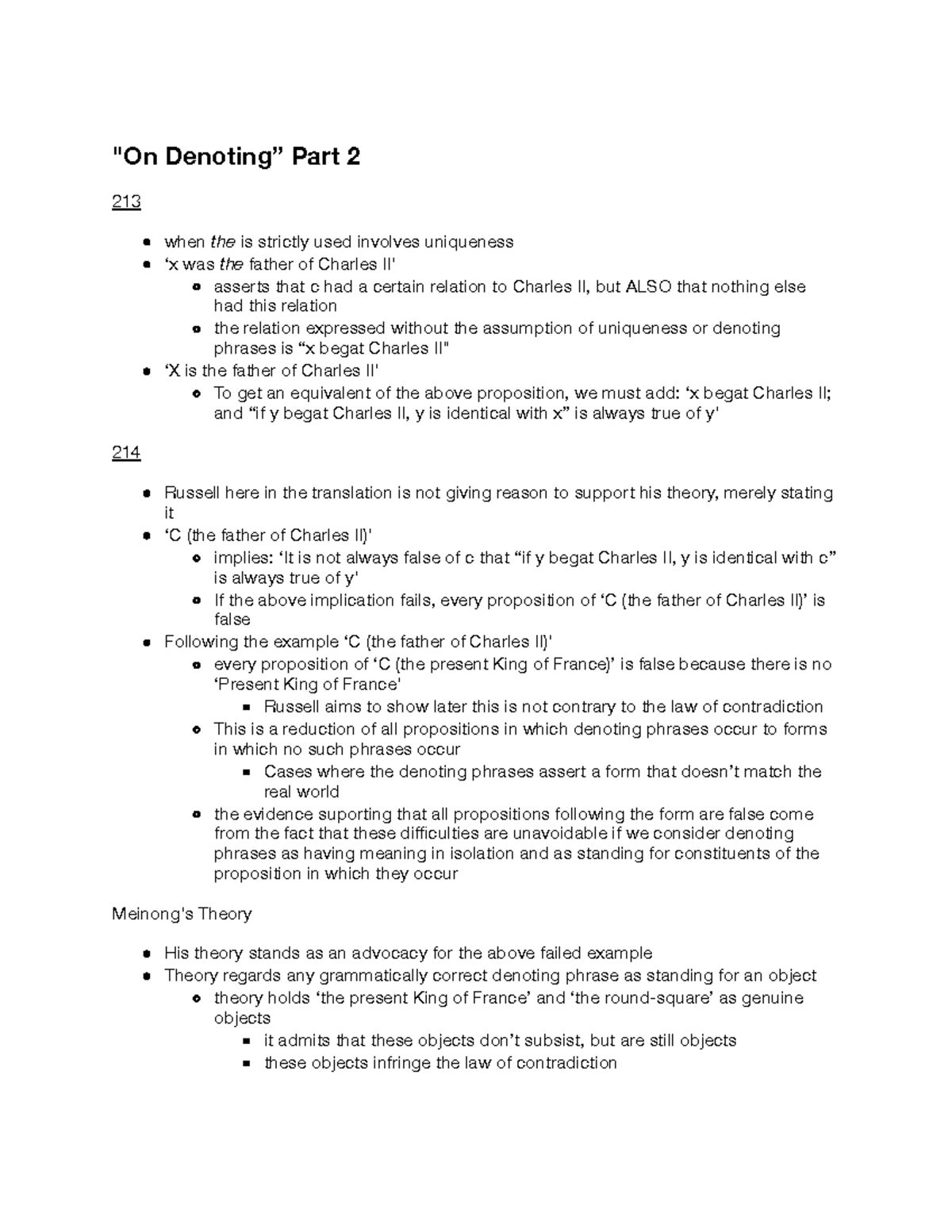 Philos 150 - On Deoting - Reading Notes - "On Denoting” Part 2 213 when ...