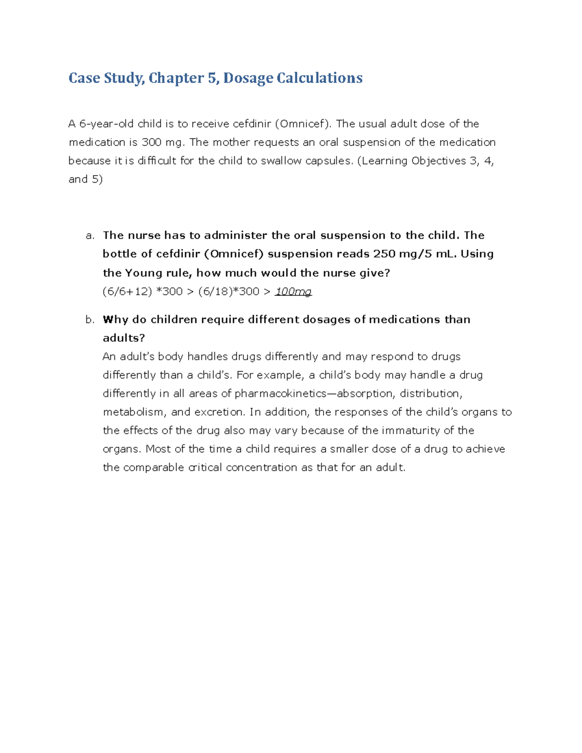 Case Study Chapter 5 Dosage Calculations Case Study Chapter 5