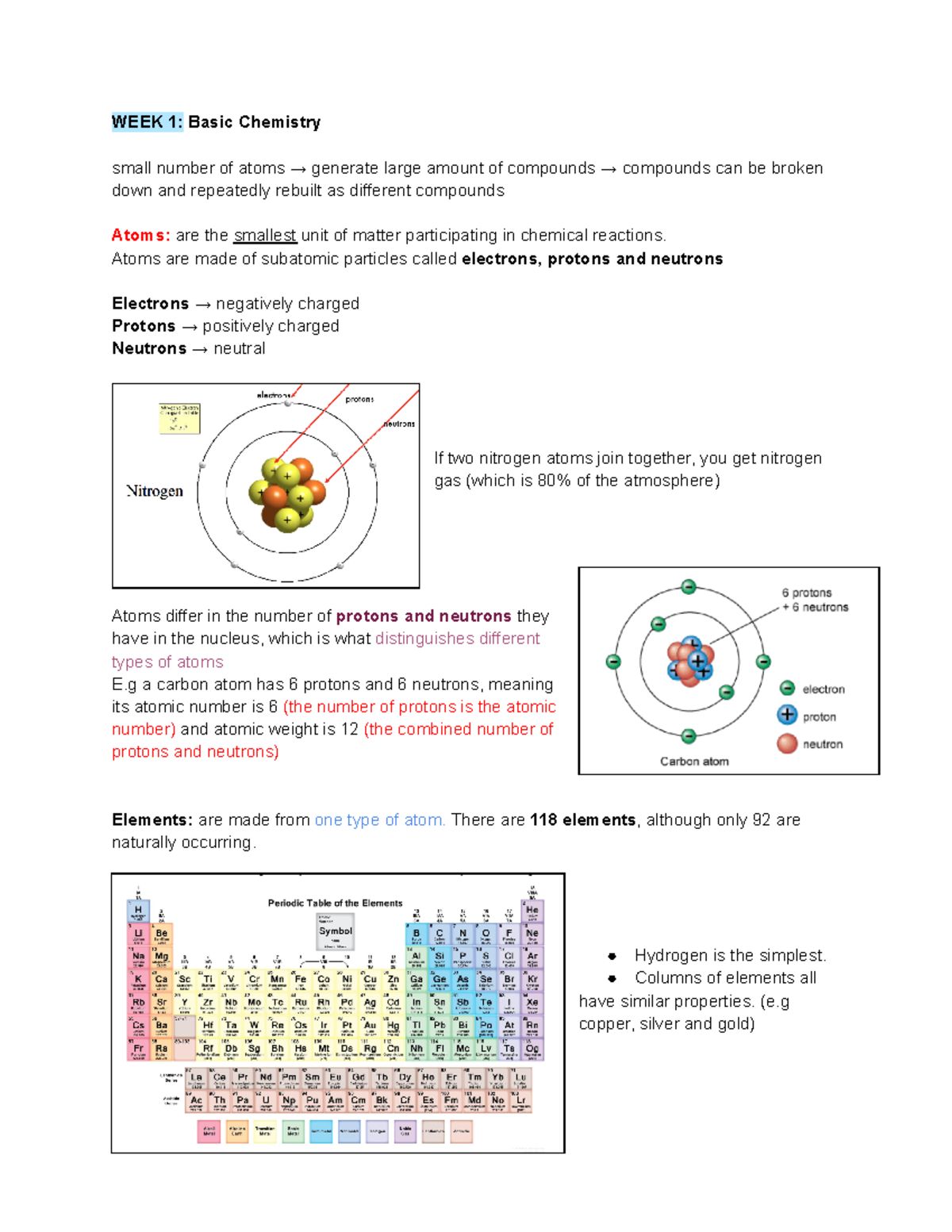 Week 1 Chemistry & Cell Structure BIOL1210 - WEEK 1: Basic Chemistry ...
