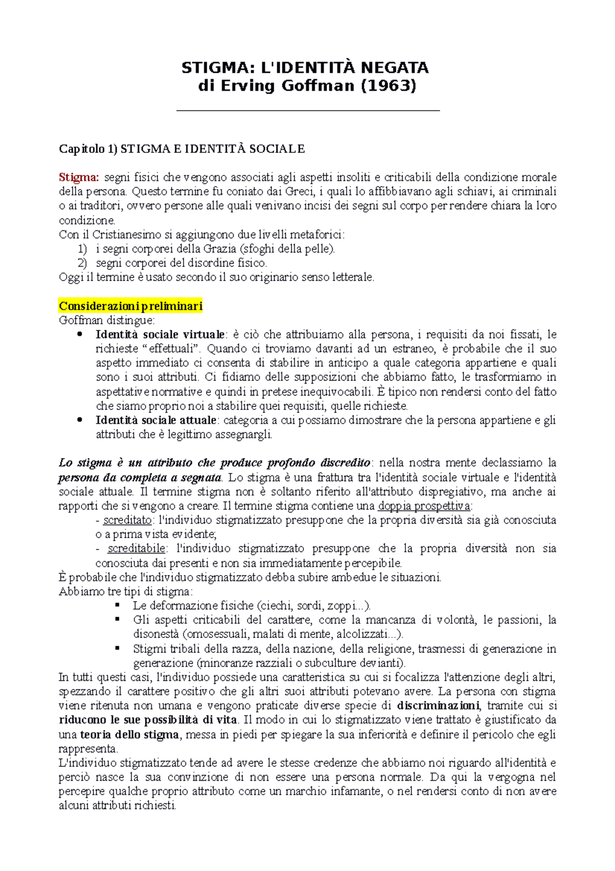 Riassunto libro "Stigma", Erving Goffman - STIGMA: L'IDENTITÀ NEGATA di ...
