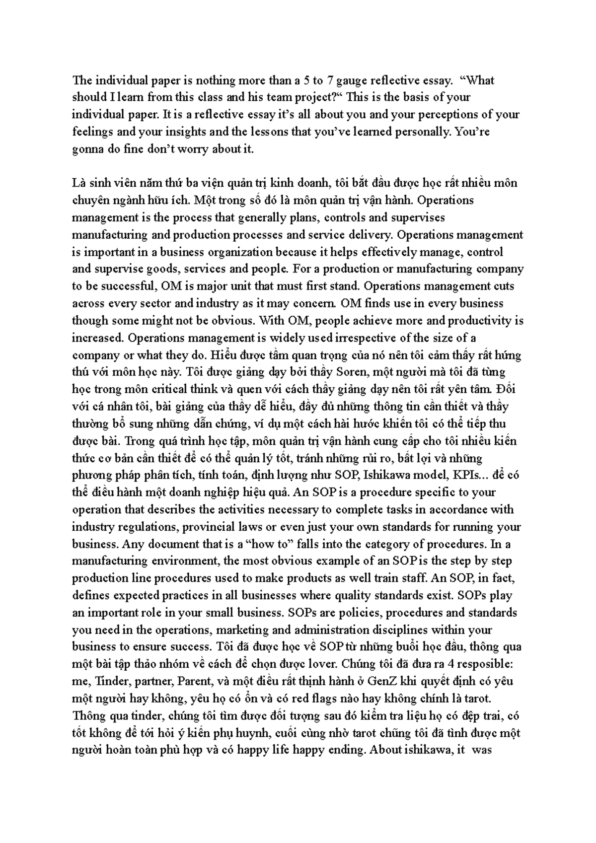 Individual Paper - The individual paper is nothing more than a 5 to 7 ...