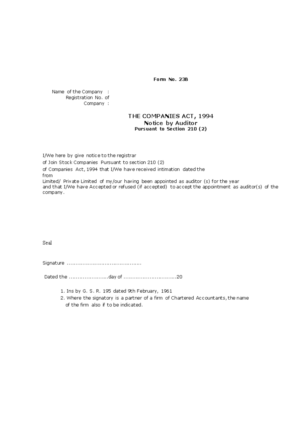 RJSC-FORM-23B - I want to learn - Form No. 23B Name of the Company ...