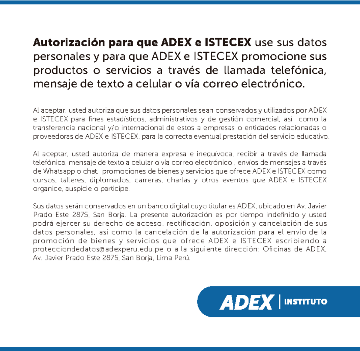 Terminos - Autorización para que ADEX e ISTECEX use sus datos ...