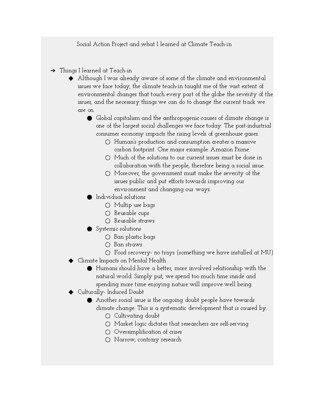 Social Action Project and what I learned at Climate Teach-in - Global ...