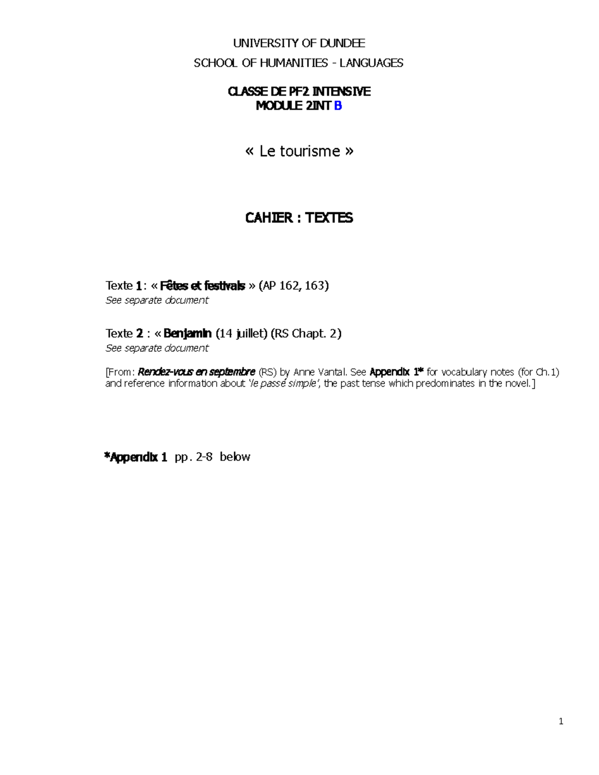 Cahier Textes Classe DE PF2 Intensif MOD B 2017 AjustÉ - UNIVERSITY OF ...