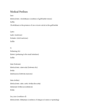 Medical prefixes - notes - Medical prefixes De(down or away from ...