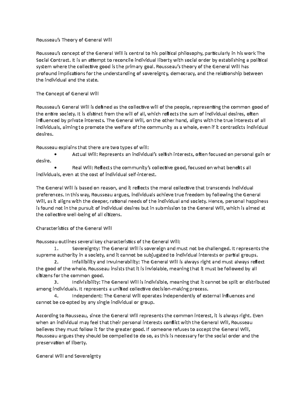 Rousseau General Will - An easy to read and understand note on the said ...