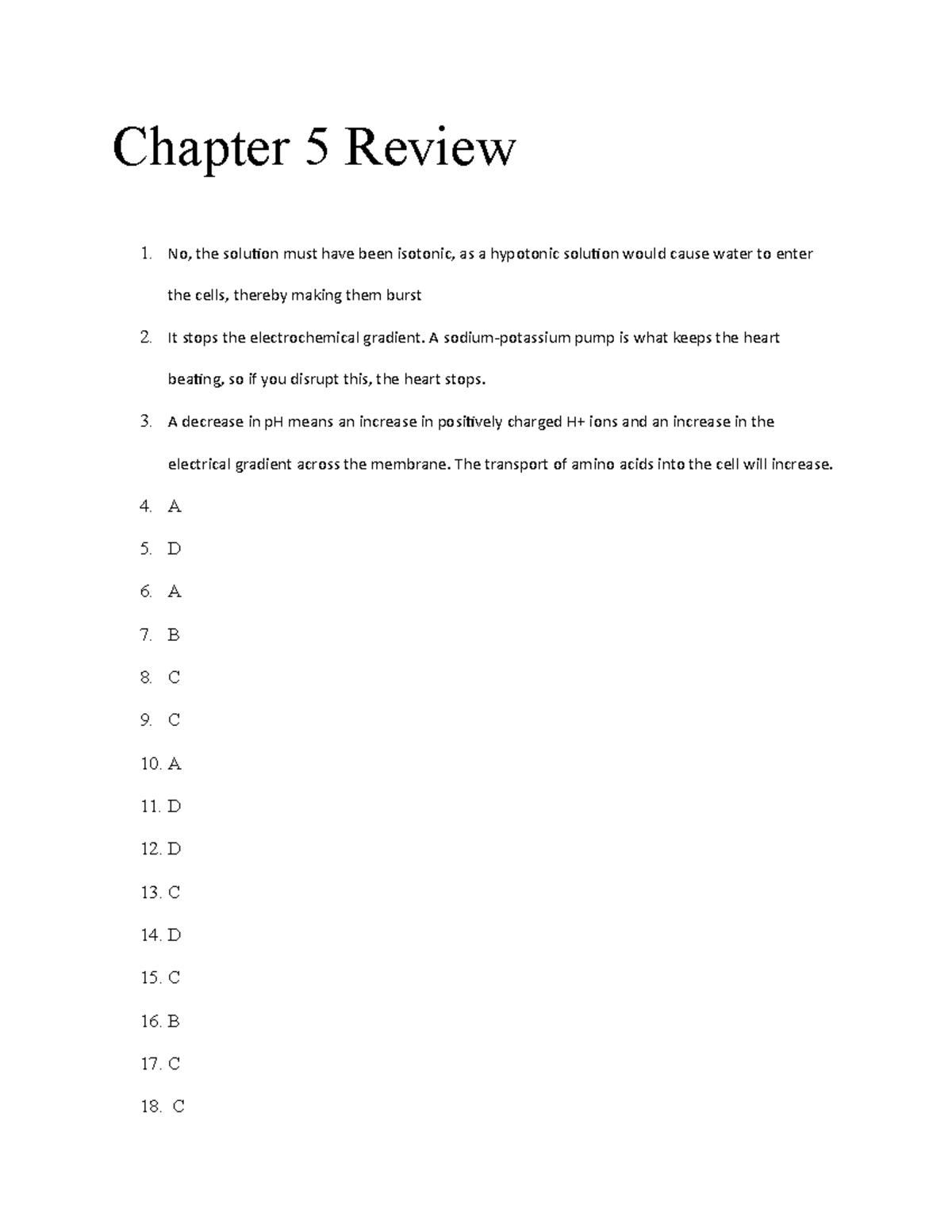 Chapter 5 Questions - Chapter 5 Review No, the solution must have been ...