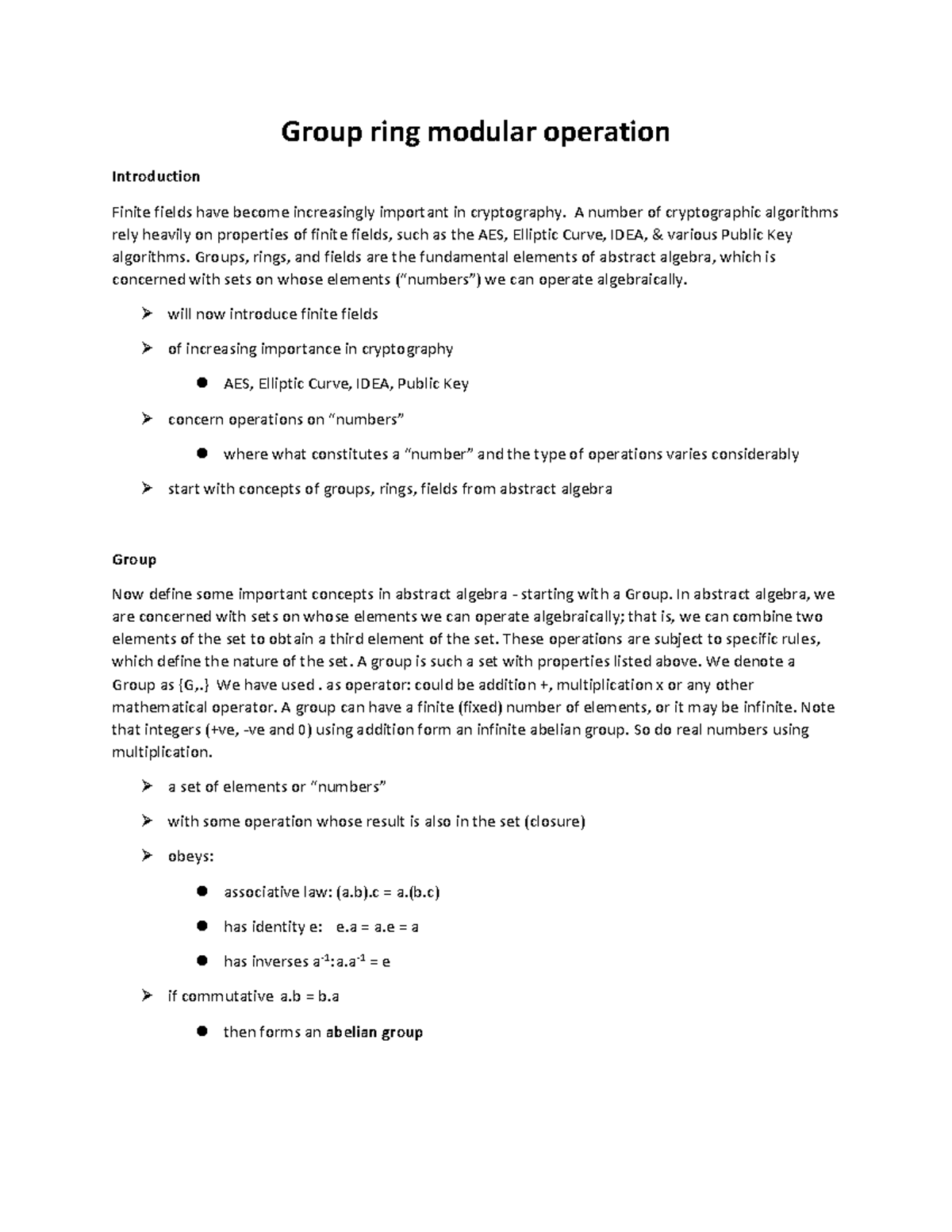 Unit 2 Cryptography and network security - Group ring modular operation ...
