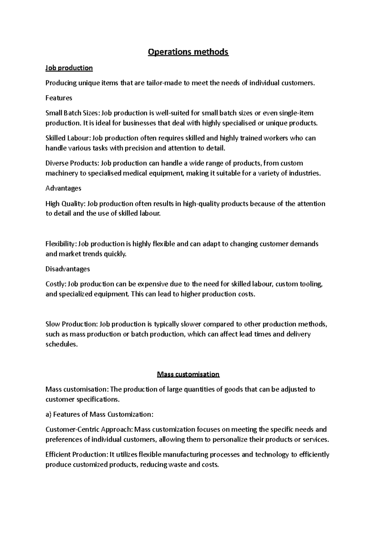 Operations methods - ajdjajdjd - Operations methods Job production ...