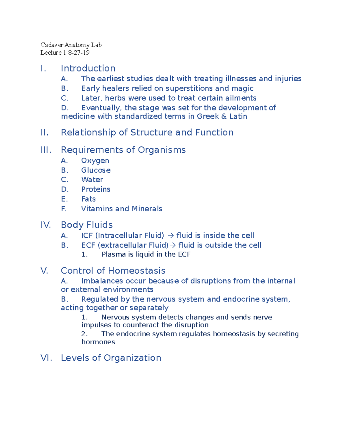 Lab Lecture 1 8-27-19 - lab practice notes - Cadaver Anatomy Lab ...