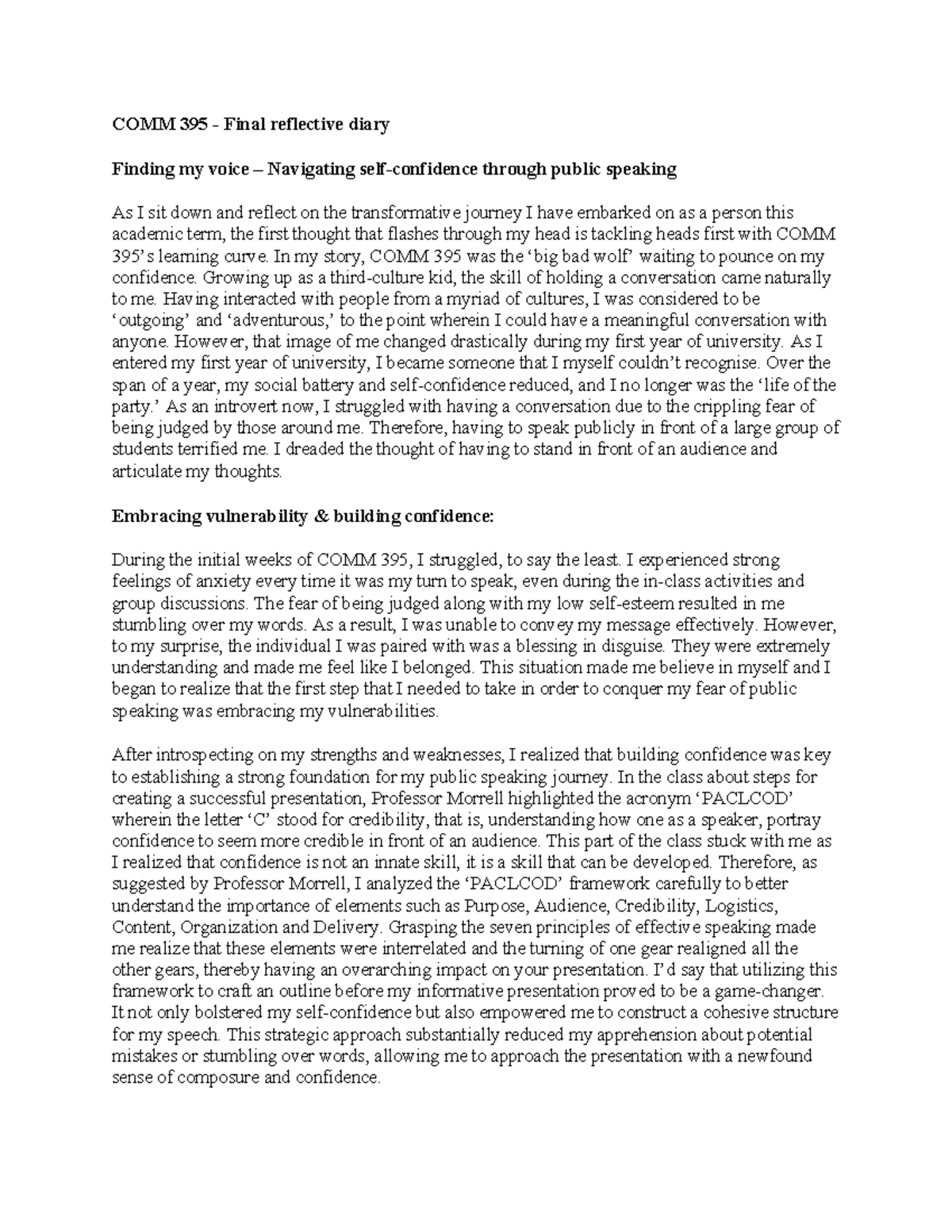 COMM 395 Reflective Diary Merged - COMM 395 - Final reflective diary ...
