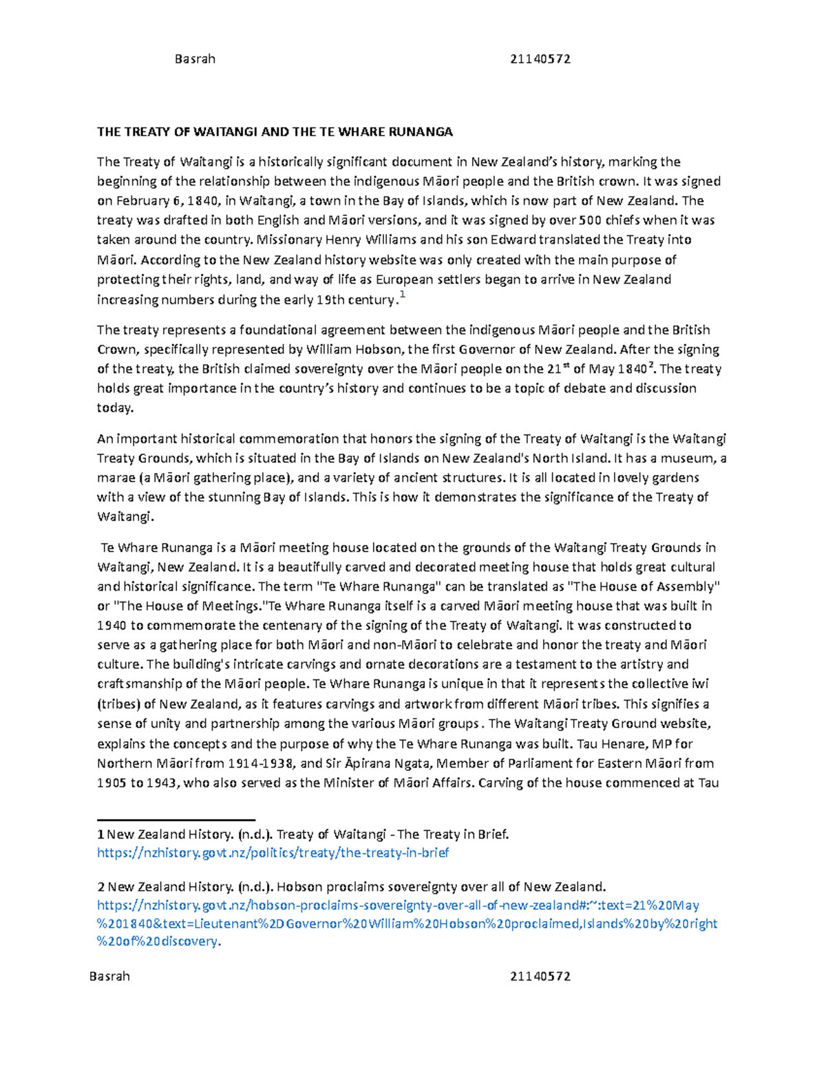 History Proposal - Draft - THE TREATY OF WAITANGI AND THE TE WHARE ...