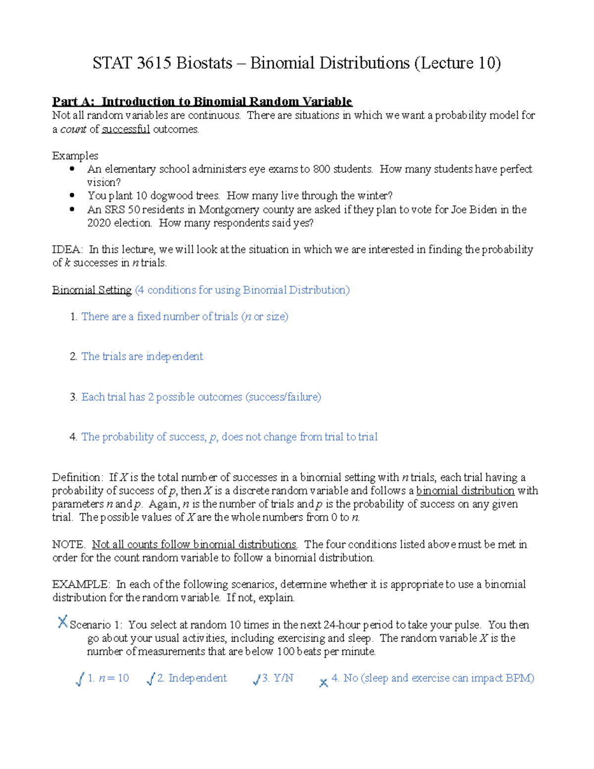 Lecture 10- Binomial Distributions - STAT 3615 Biostats – Binomial Distributions (Lecture 10 ...