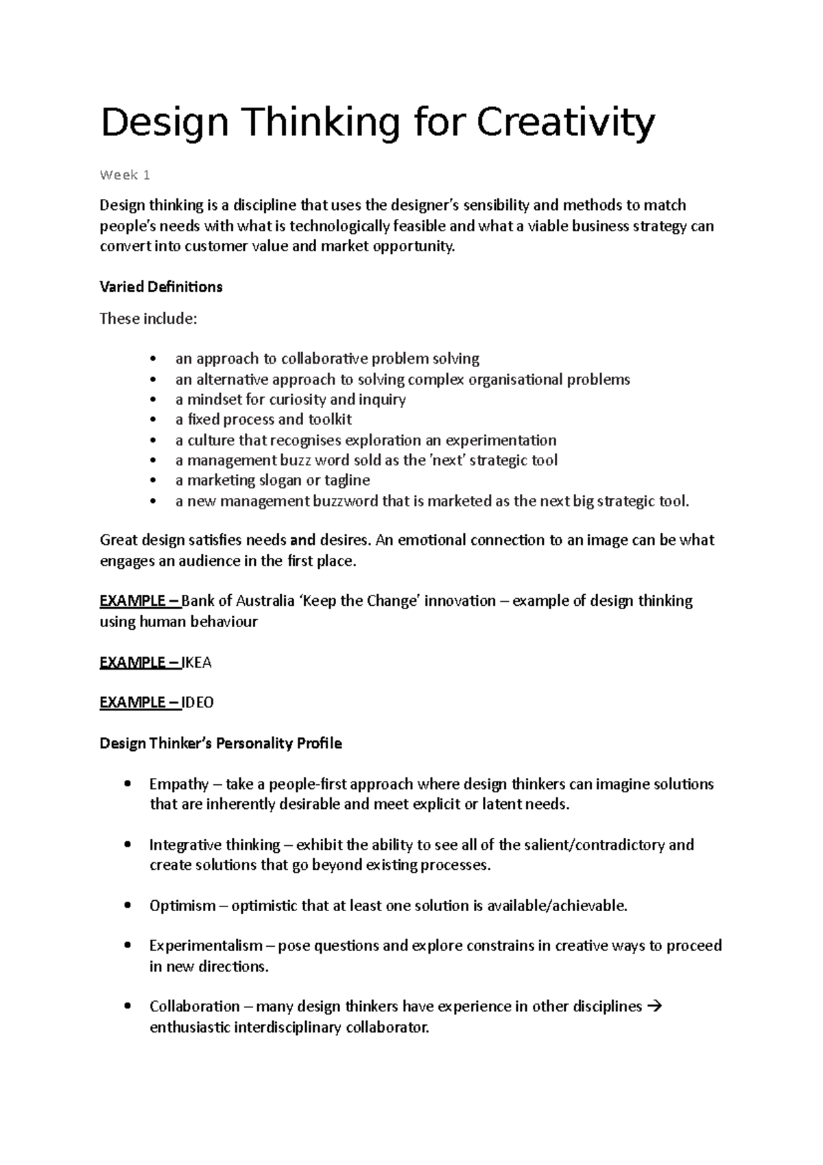 Design Thinking for Creativity Notes - Design Thinking for Creativity ...