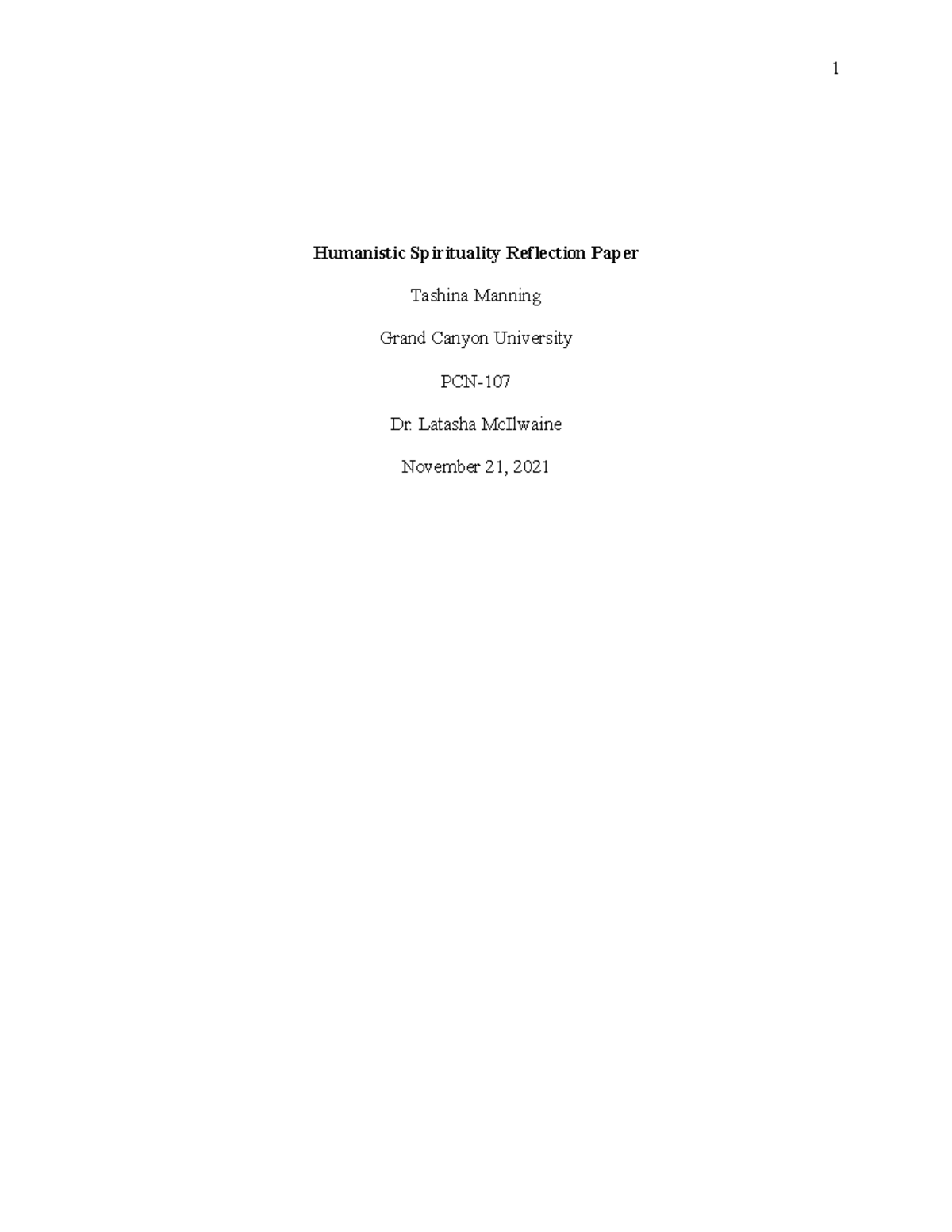 PCN 107 T3 Humanistic Spirituality Reflection Paper - PCN-107 - GCU ...