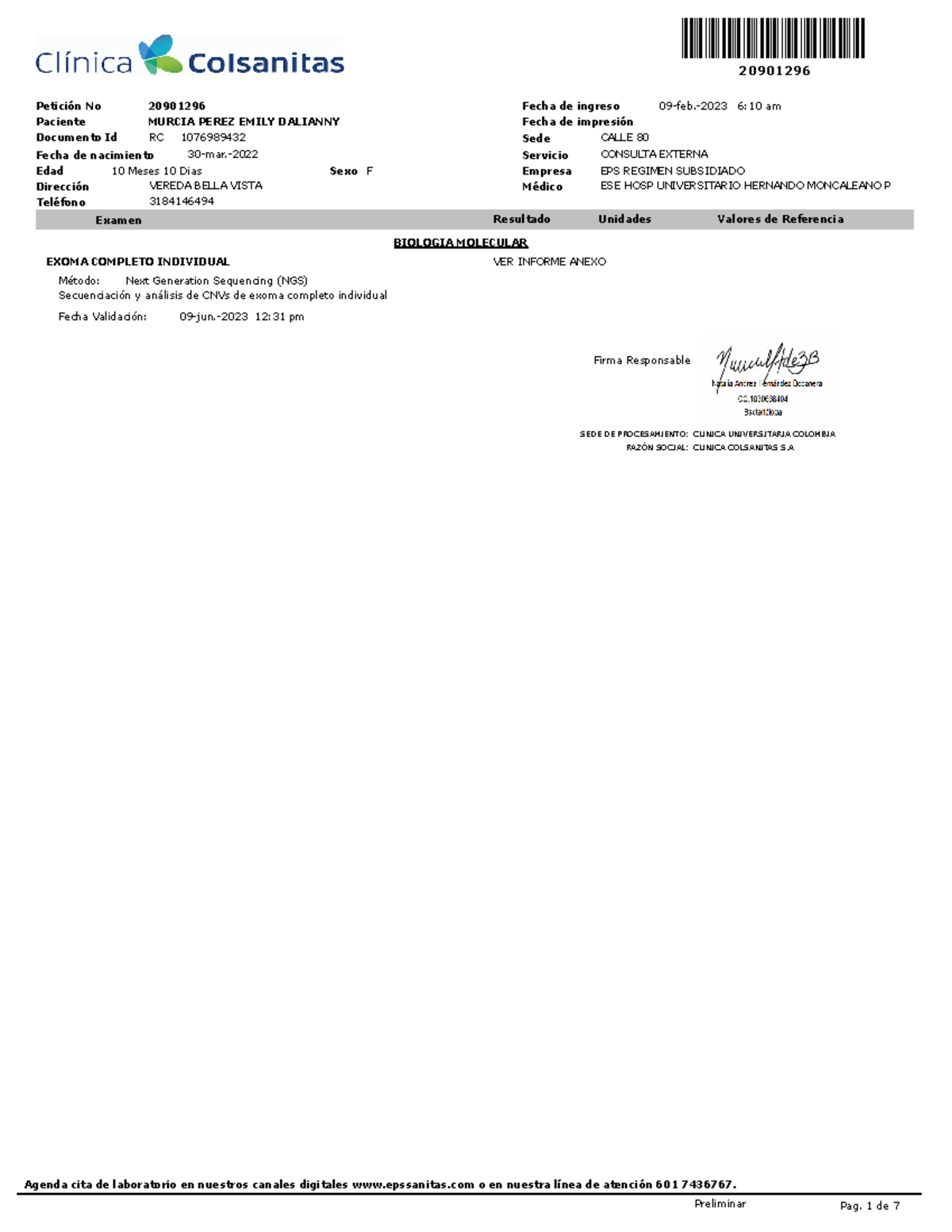 Murcia Perez Emily Dalianny - Edad Paciente Documento Id MURCIA PEREZ ...