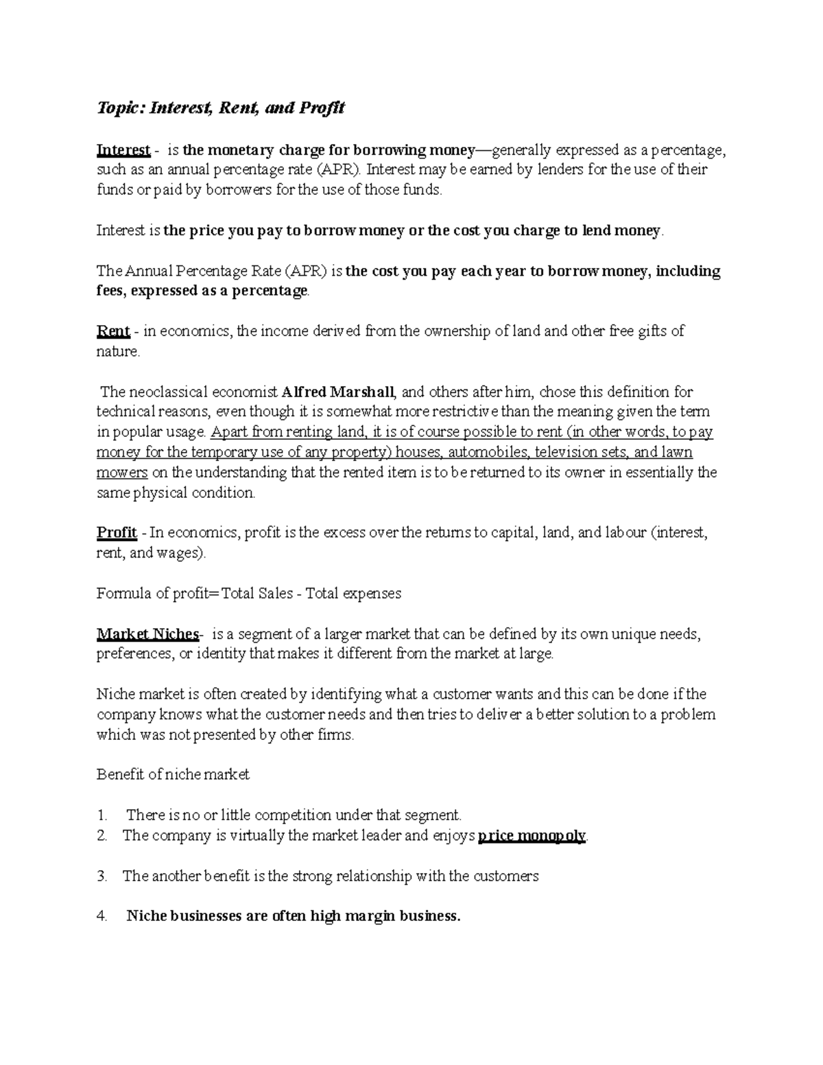 Interest Rent and Profit - Topic: Interest, Rent, and Profit Interest ...