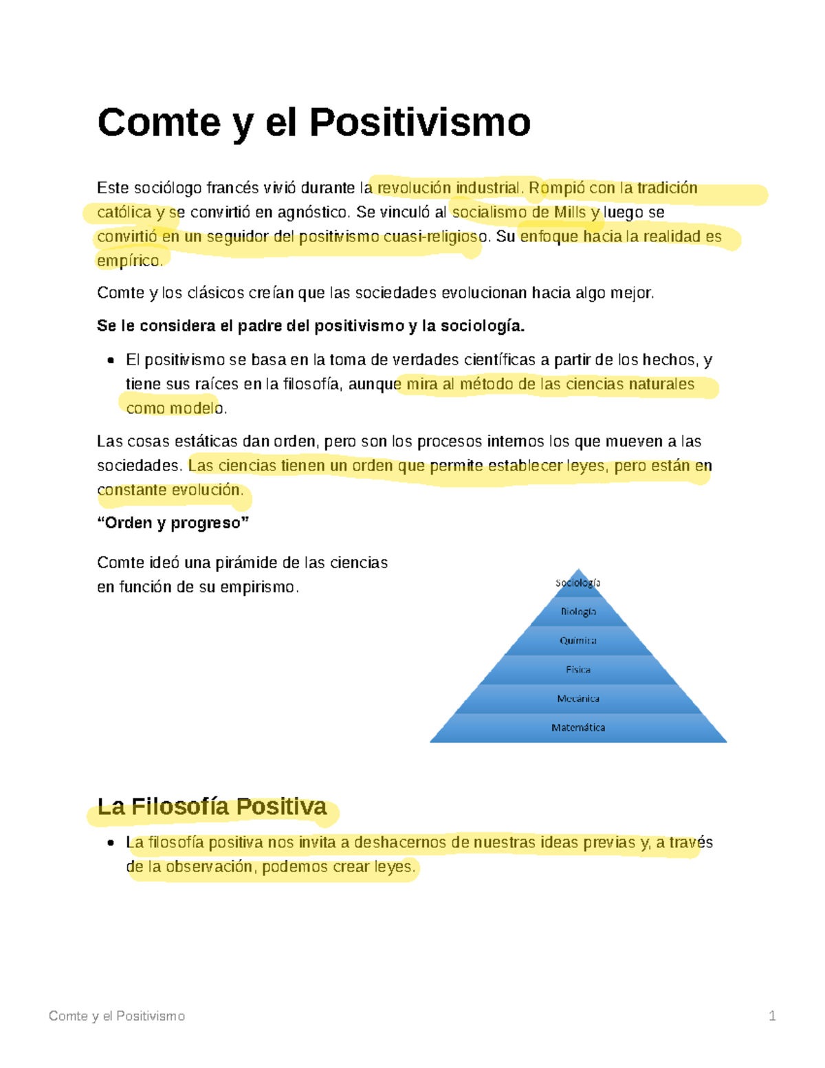 Comte y el Positivismo - Rompió con la tradición católica y se ...