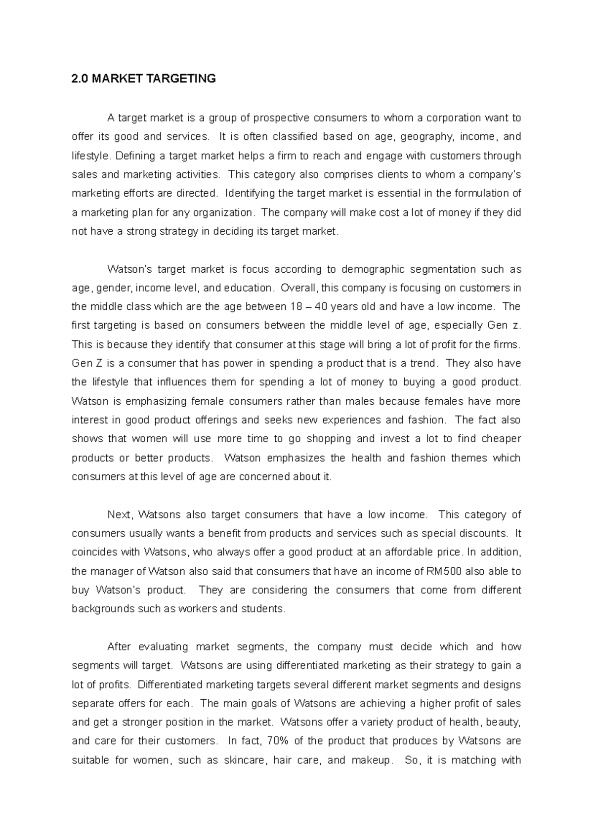 Market Targeting CASE Study MKT - 2 MARKET TARGETING A target market is ...