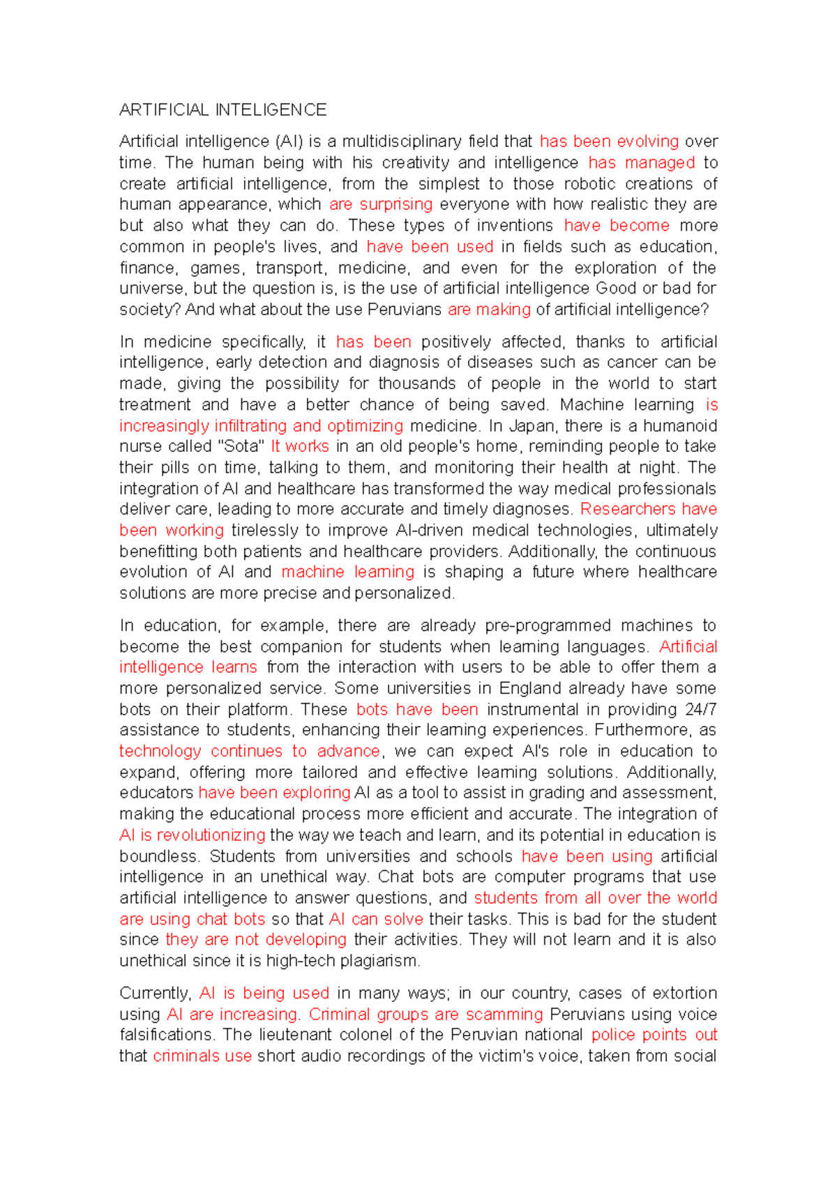 Essay A 4 - ABC - ARTIFICIAL INTELIGENCE Artificial intelligence (AI ...