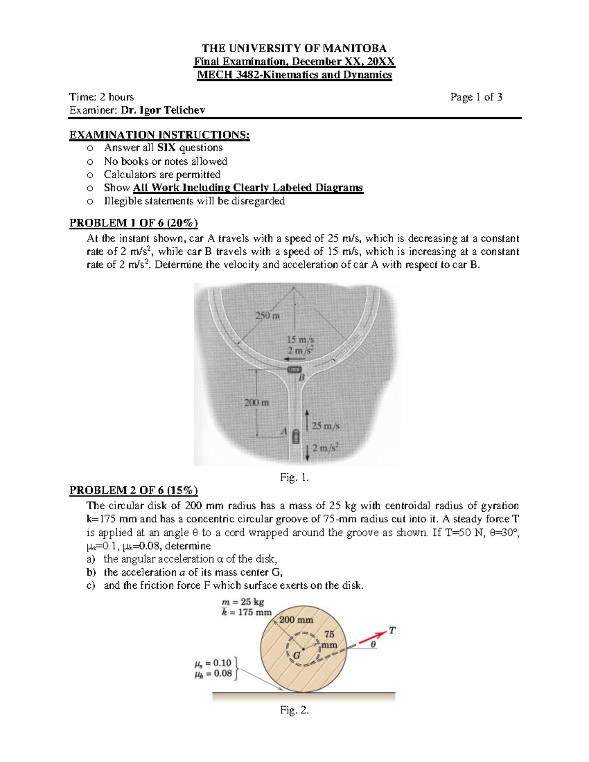 MECH 3482 Final Exam example - THE UNIVERSITY OF MANITOBA Final ...