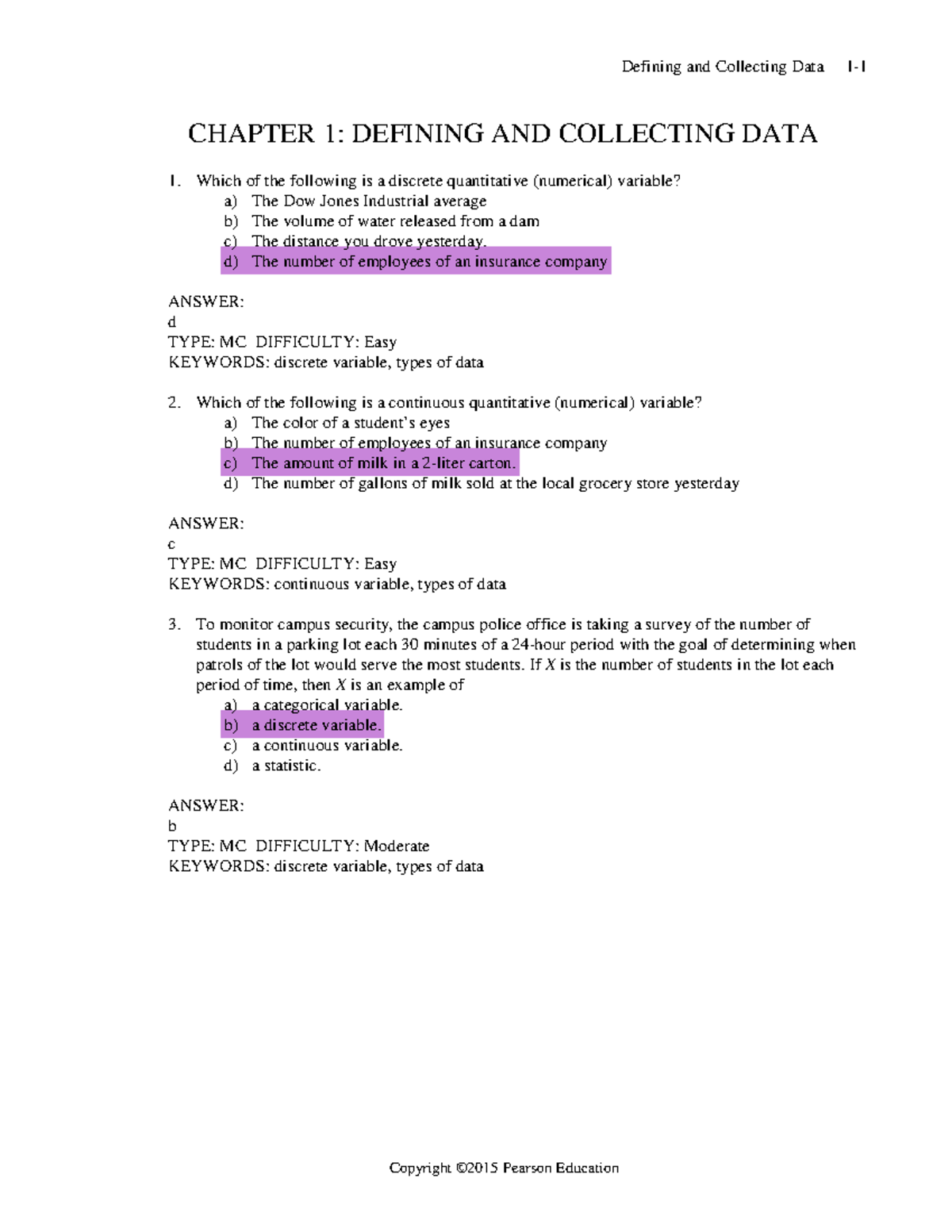 Chapter 1 - practice question - Defining and Collecting Data 1- CHAPTER ...