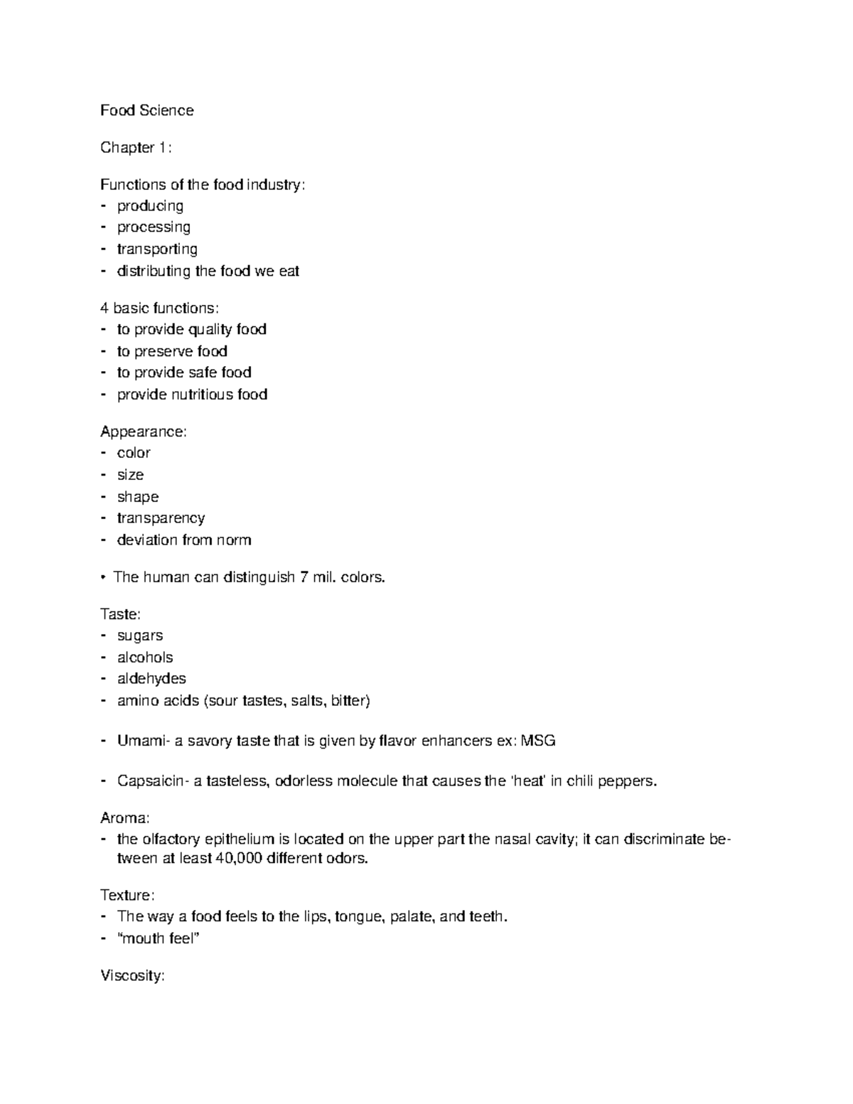 FOOD Science Notes - Food Science Chapter 1: Functions of the food ...