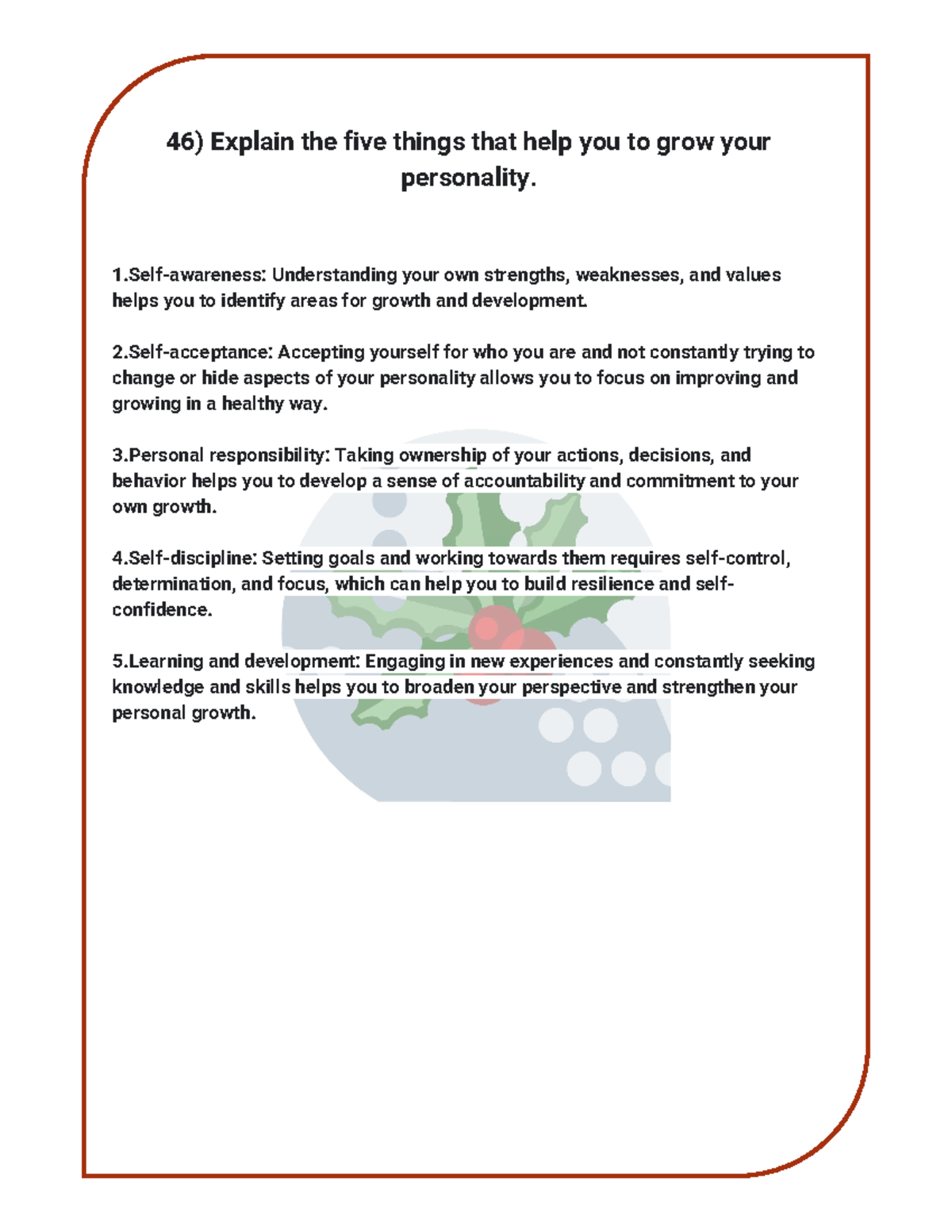 Unit6 ETC Assignment Question Answer - 46) Explain the five things that ...