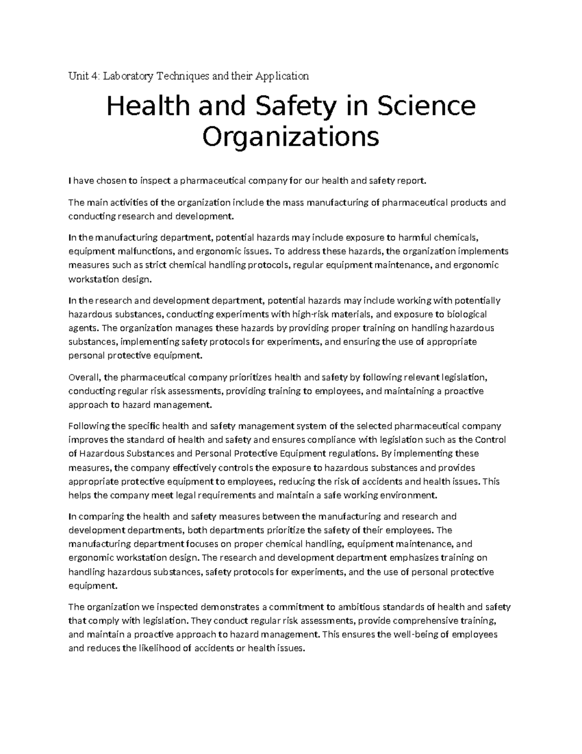 Document 25 - Unit 4: Laboratory Techniques and their Application ...