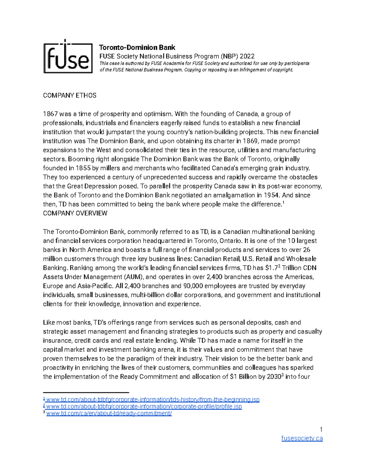 FUSE 2022 TD Case Study - Toronto-Dominion Bank FUSE Society National ...