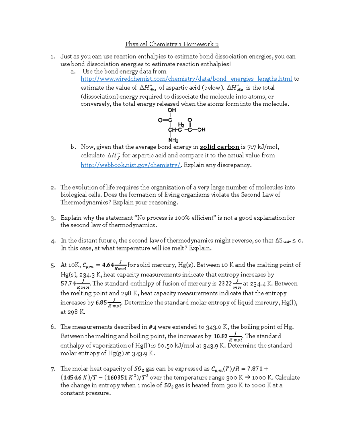 Fall 2023 Homework 3 - Physical Chemistry 1 Homework 3 Just as you can ...
