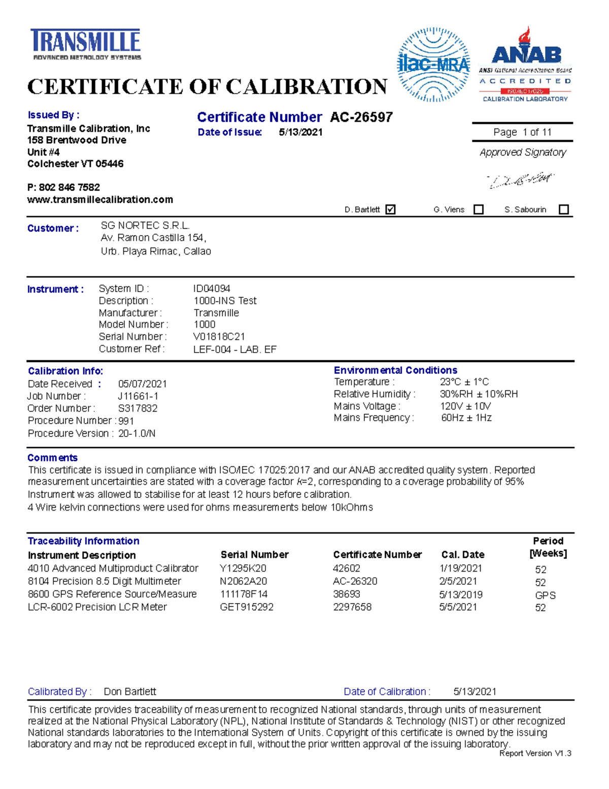 AC-26597 Calibrador Multifunción (LEF-004) - CERTIFICATE OF CALIBRATION ...