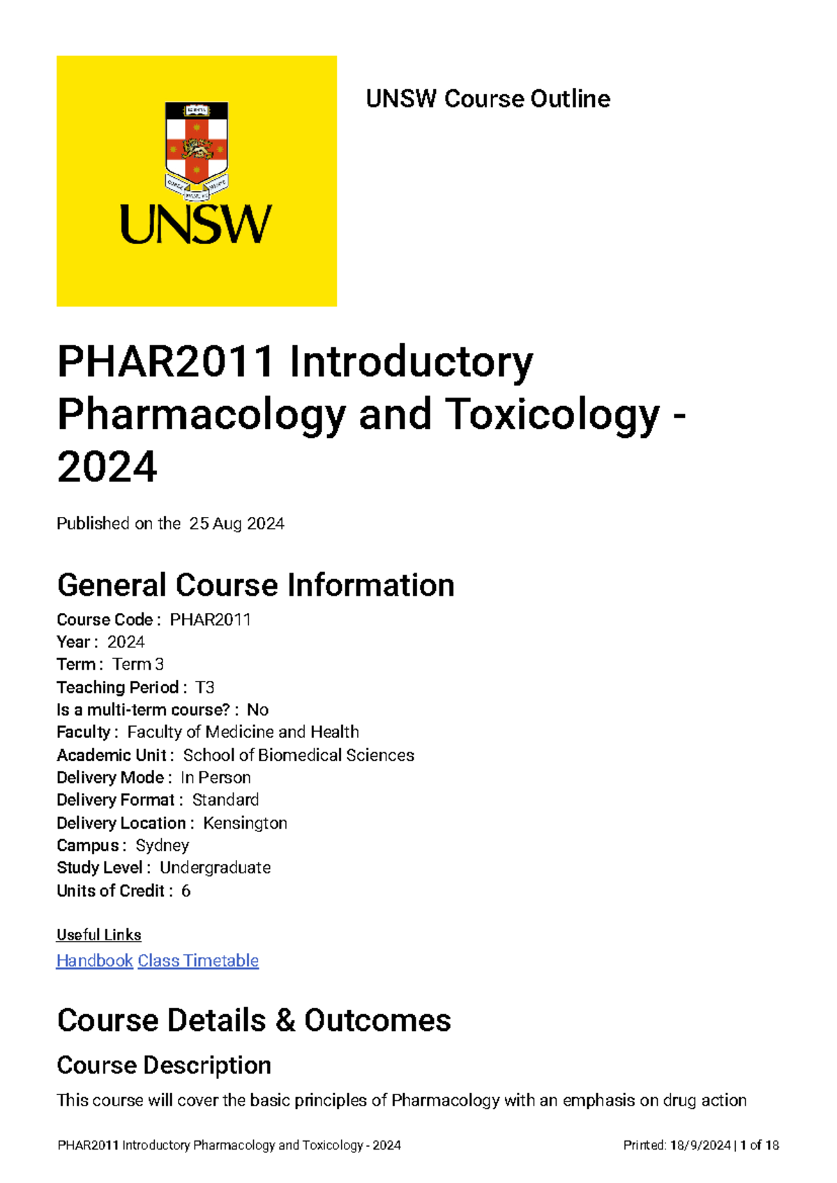 CO PHAR2011 1 2024 Term3 T3 Course outline - UNSW Course Outline ...