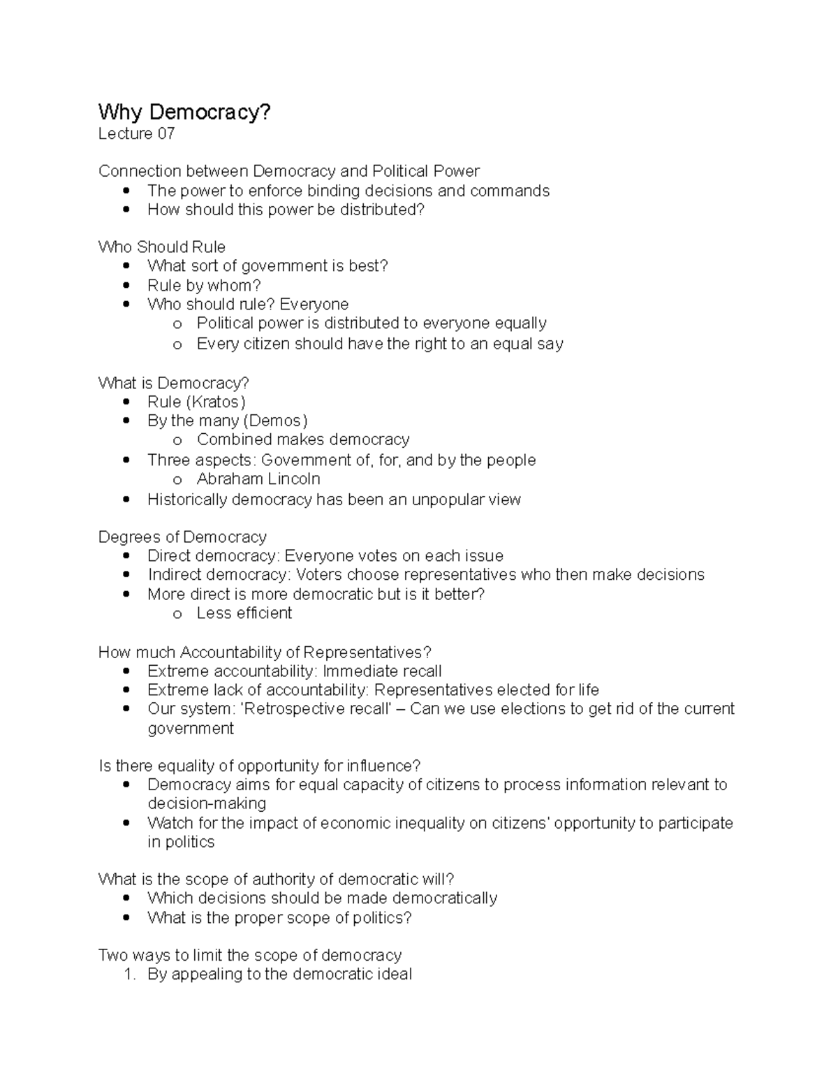 Lecture 07 (Why Democracy) - Why Democracy? Lecture 07 Connection ...
