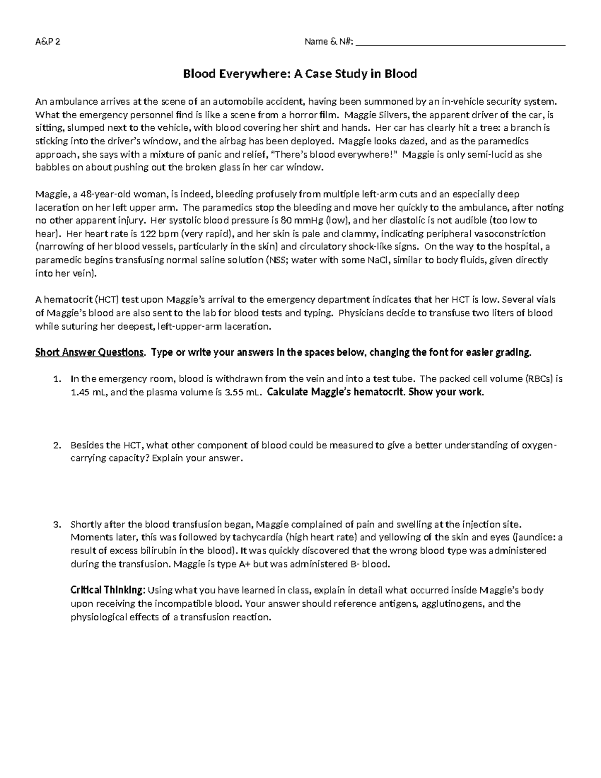 Case Study - Blood Everywhere - A&P 2 Name & N